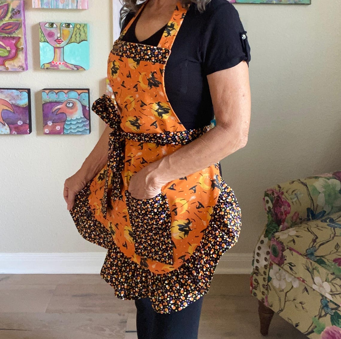 Flying Witches Halloween Full Apron for Women, Girls or Teens, Candy ...