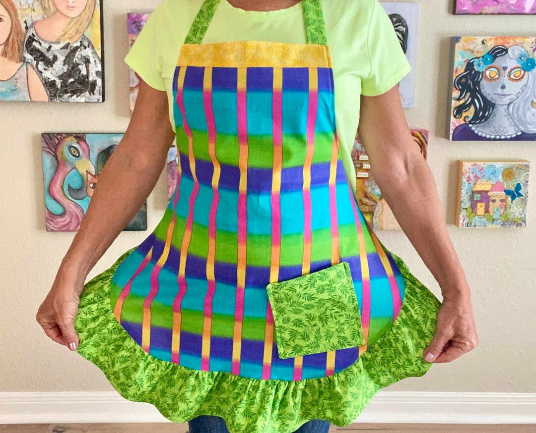 Vibrant Multi-color Full Apron for Women, Girls or Teens, Rainbow Apron ...