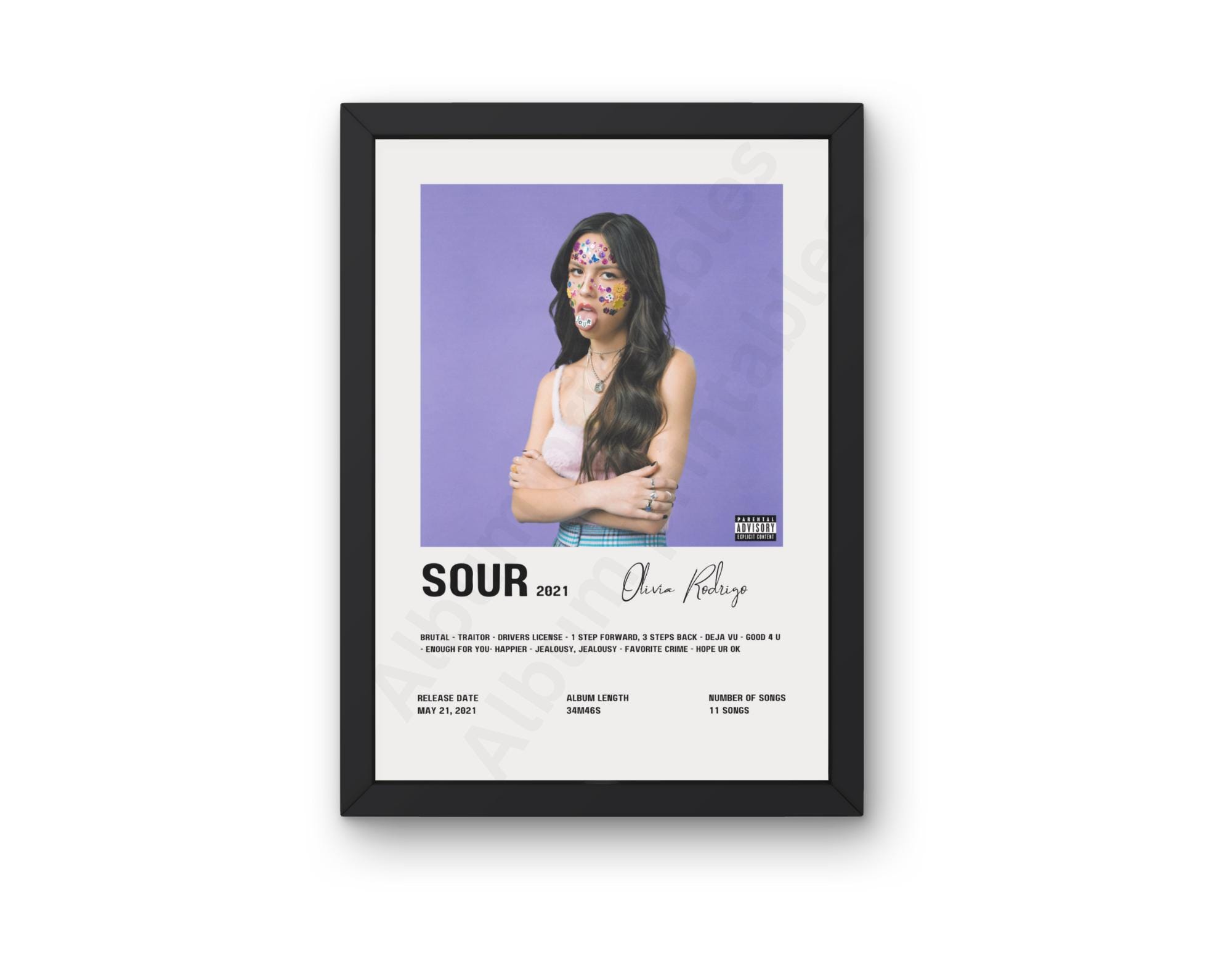 Olivia Rodrigo SOUR Album Cover Inspired Poster Printable Album ...