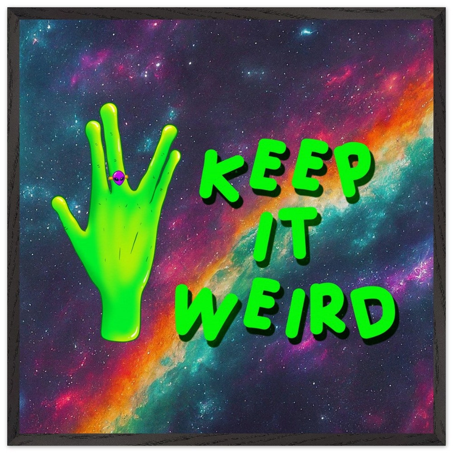 Neon - Alien - Keep It Weird - Premium Wooden Framed Poster With Museum ...