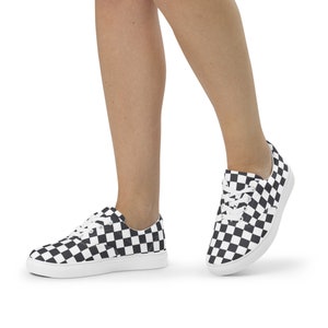 Black and White Checkered Sneakers - Women’s Lace-up Canvas Shoes - Etsy