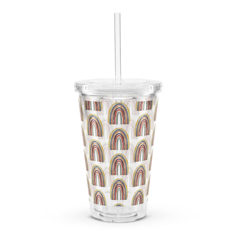 Rainbow Drawing Clear Plastic Tumbler With Straw - Rainbow Water Bottle ...
