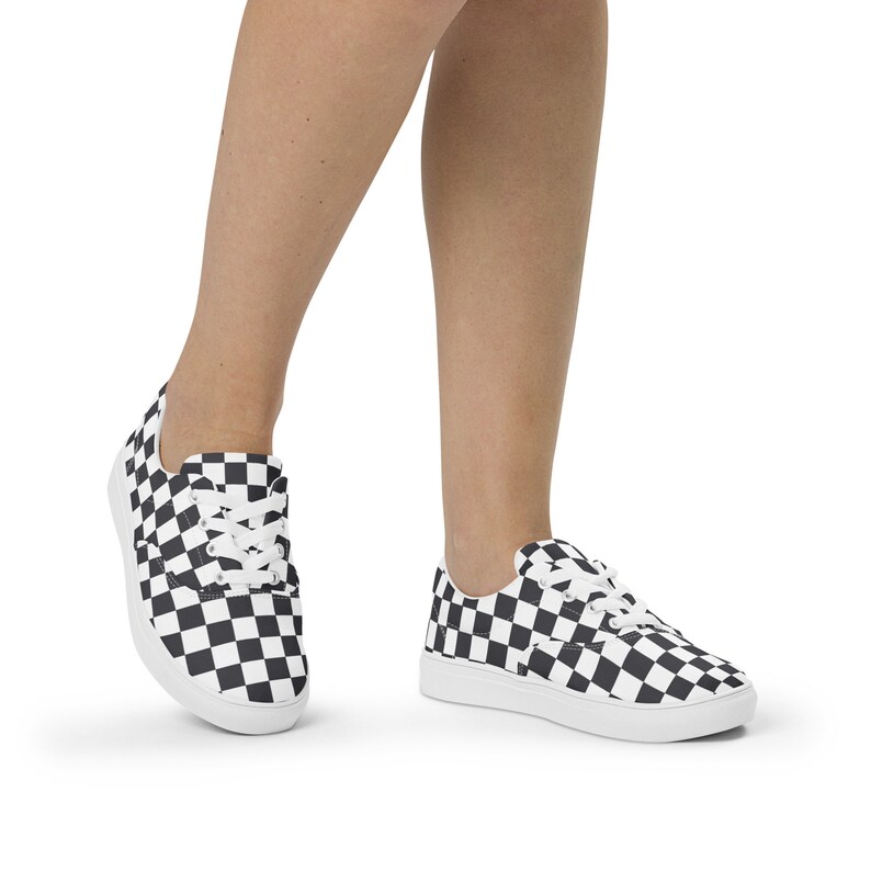 Black and White Checkered Sneakers - Women’s Lace-up Canvas Shoes - Etsy