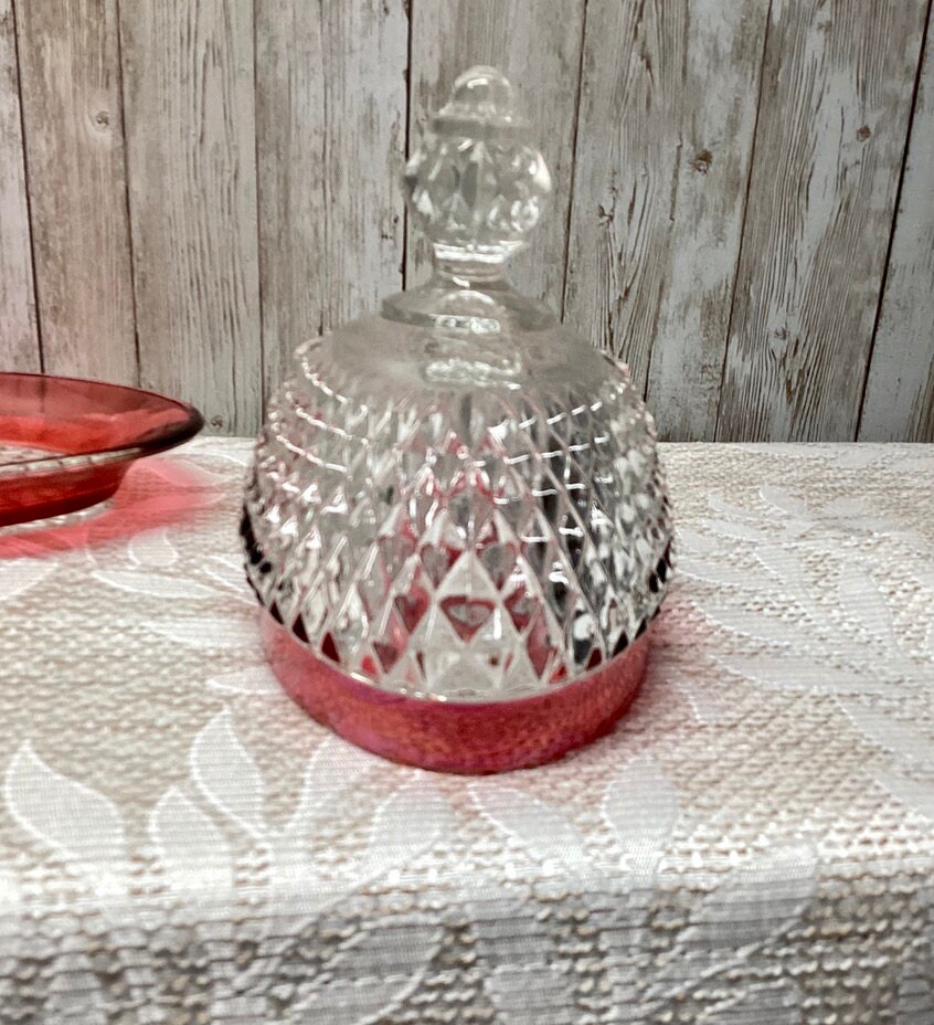 Vintage Indiana Glass Butter Dish. Ruby Red Diamond Cut Butter Dish. - Etsy