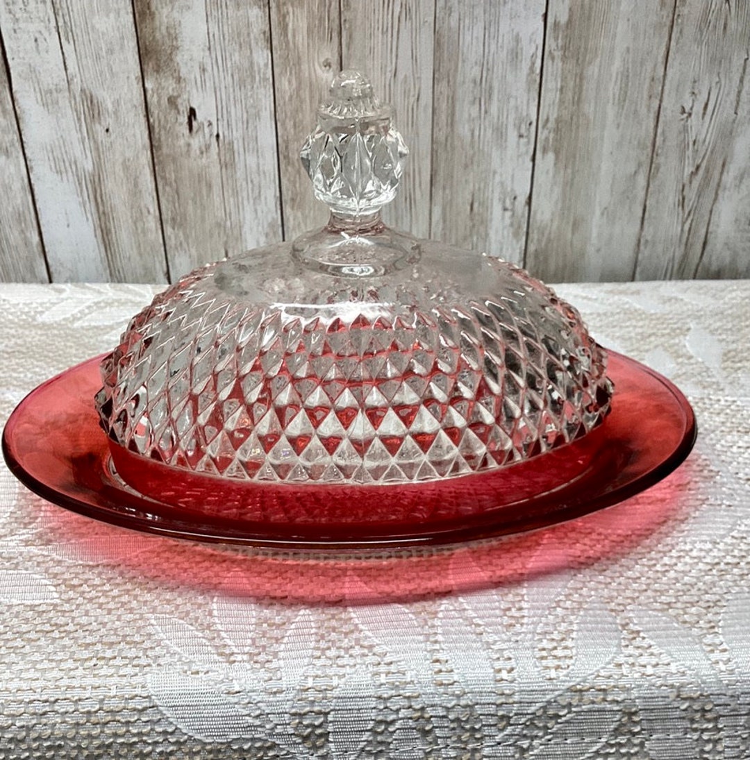 Vintage Indiana Glass Butter Dish. Ruby Red Diamond Cut Butter Dish. - Etsy