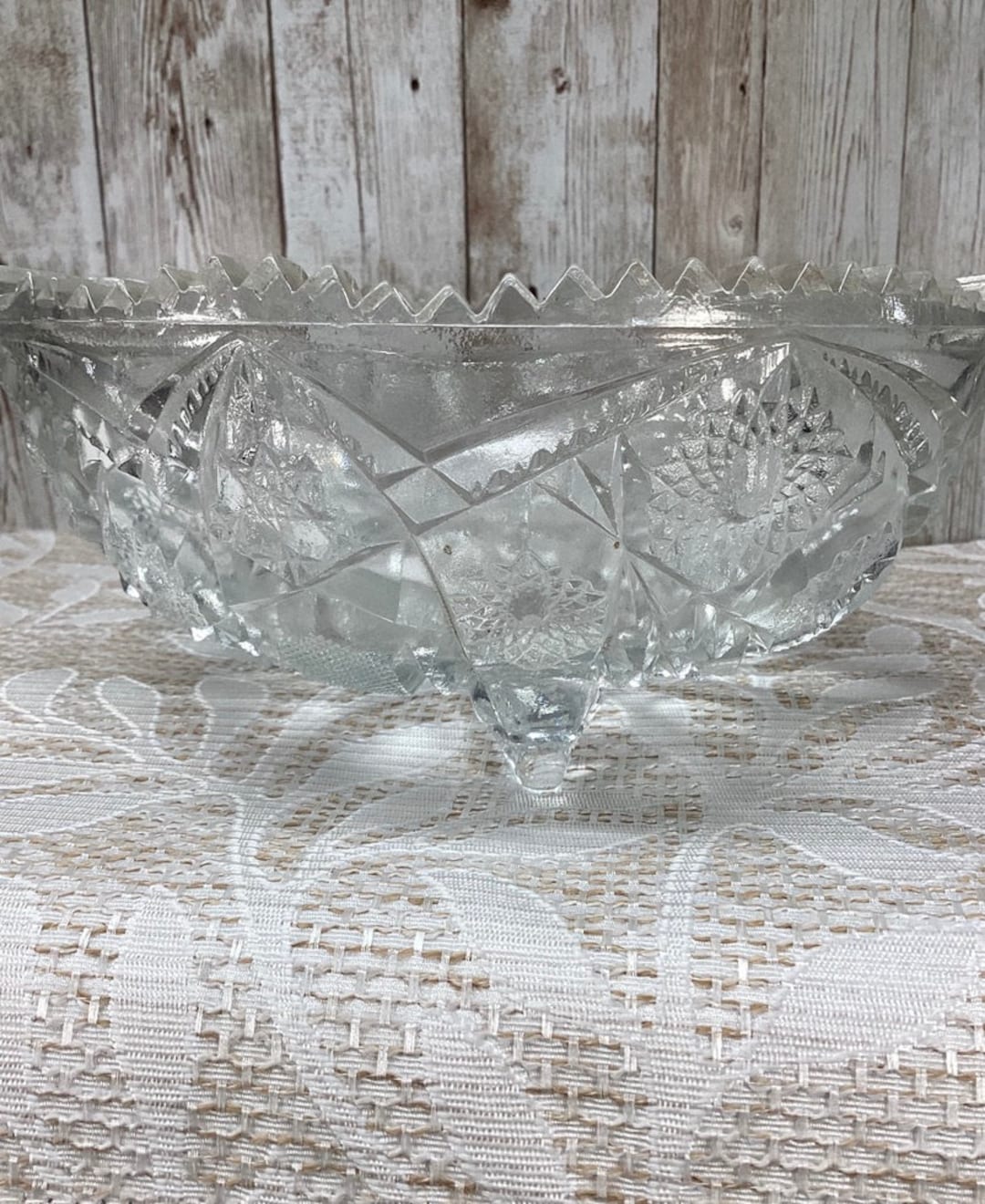 Vintage EAPC 3 Legged Crystal Bowl, Footed Star Pattern Bowl, Pre Cut ...