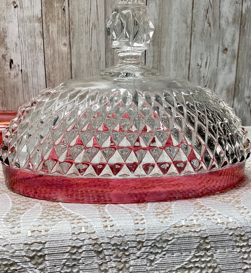 Vintage Indiana Glass Butter Dish. Ruby Red Diamond Cut Butter Dish. - Etsy