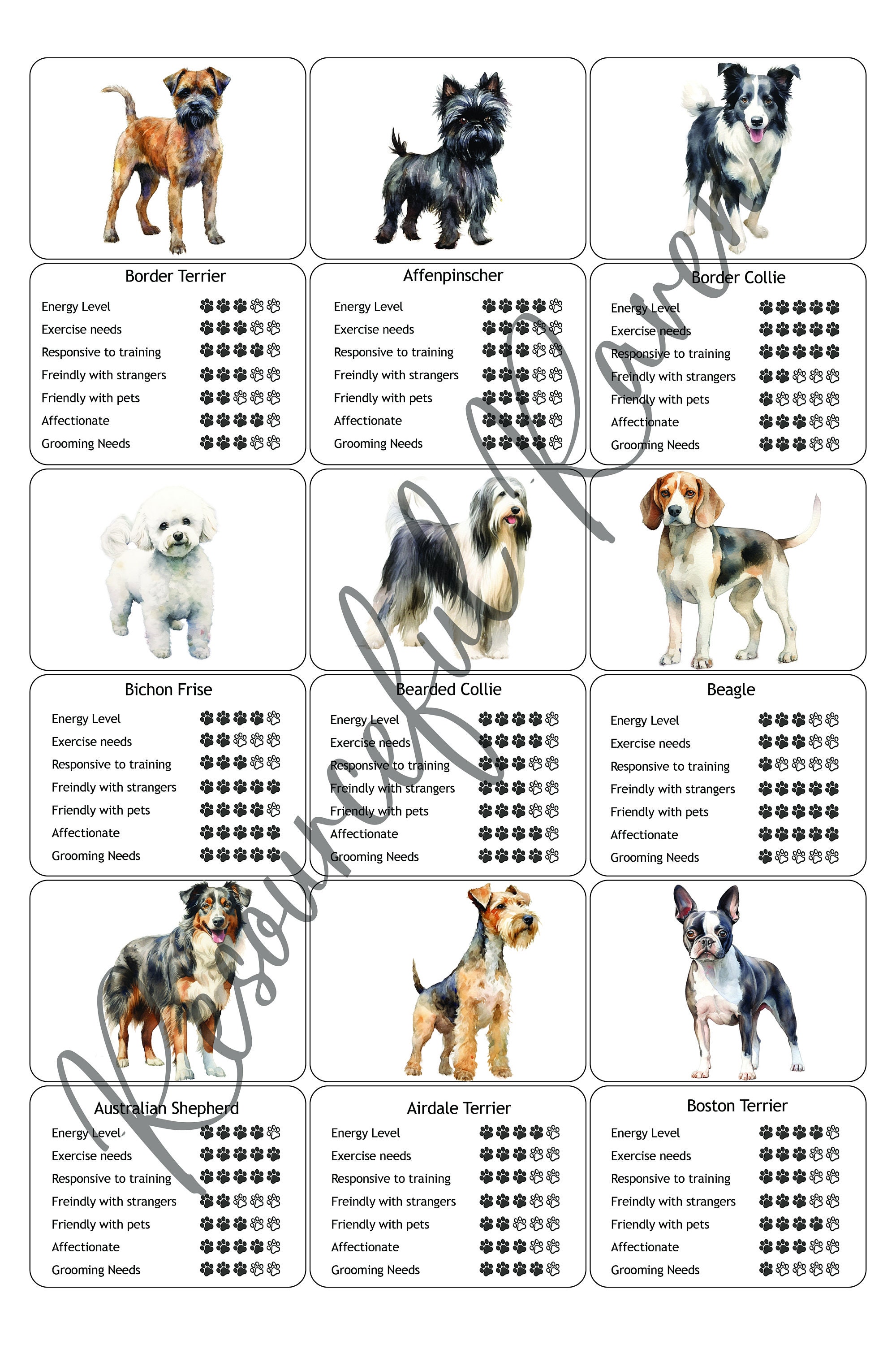 Dog Breeds Printable Educational Dog Breed Cards 72 Breeds Learn Dog ...