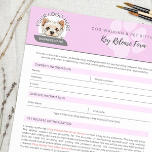 Key Release Form for Dog Walking, Pet Sitting, Dog Grooming, Training ...