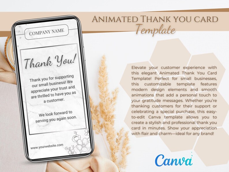Elegant Marble Animated Thank You Card Template | Editable in Canva ...