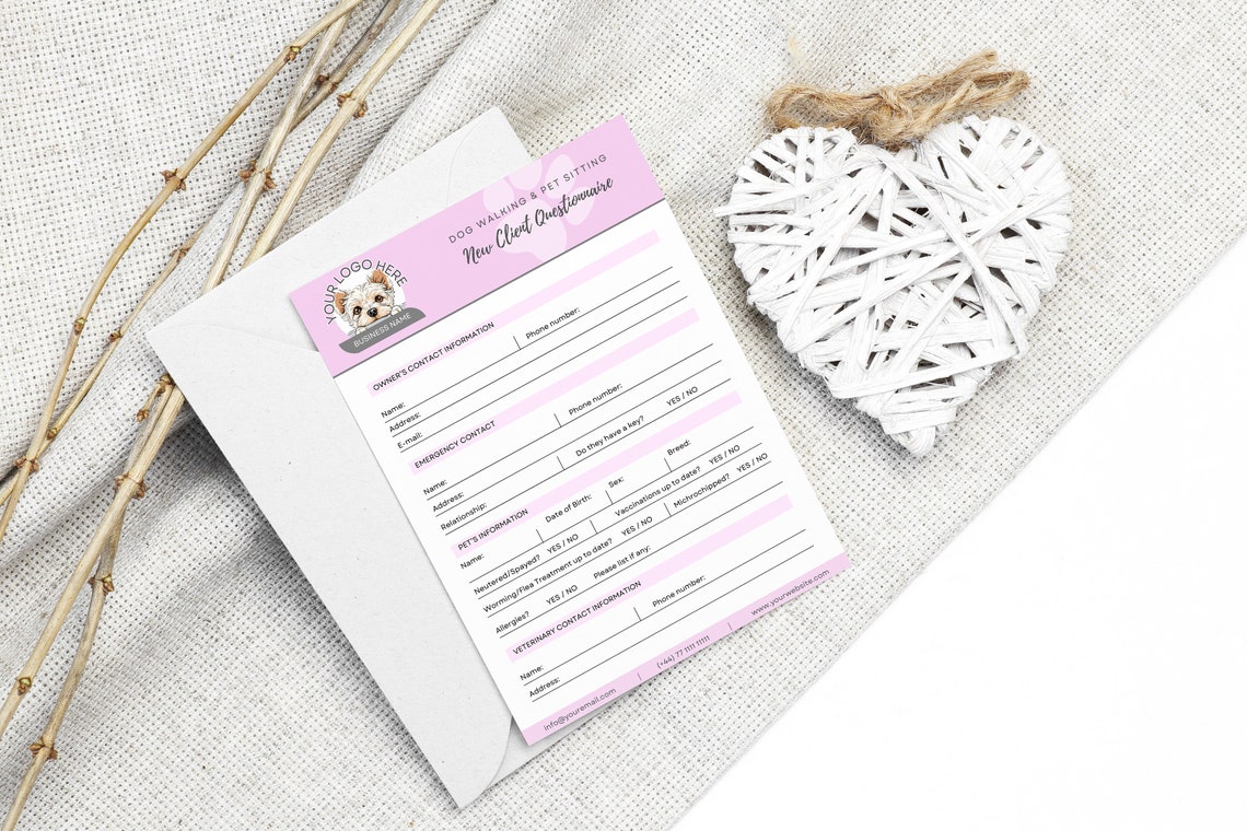 New Client Questionnaire Template for Dog Walking, Pet Care, Dog ...