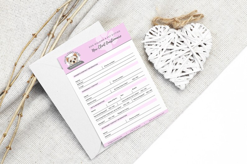 New Client Questionnaire Template for Dog Walking, Pet Care, Dog ...