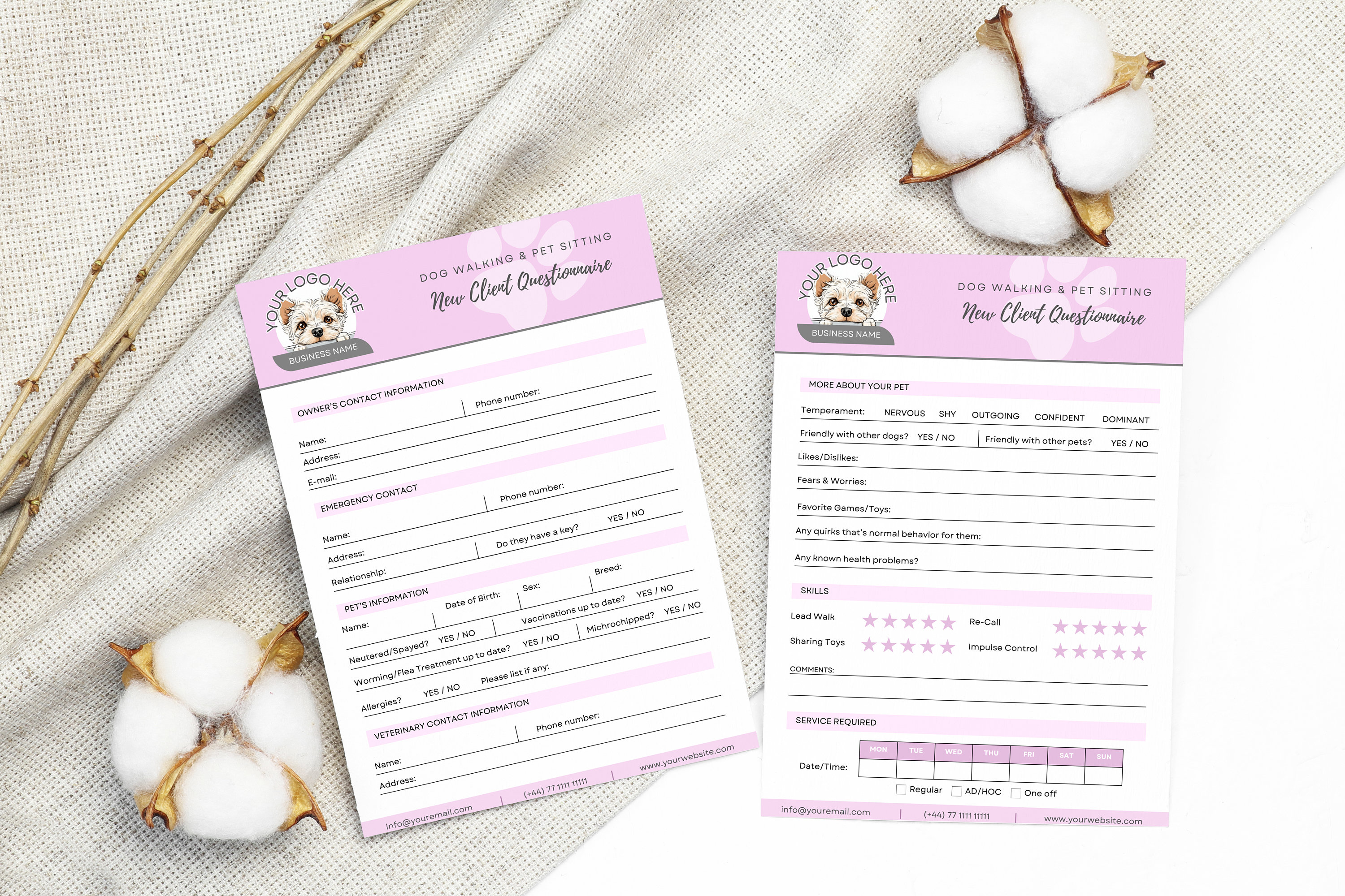 New Client Questionnaire Template for Dog Walking, Pet Care, Dog ...