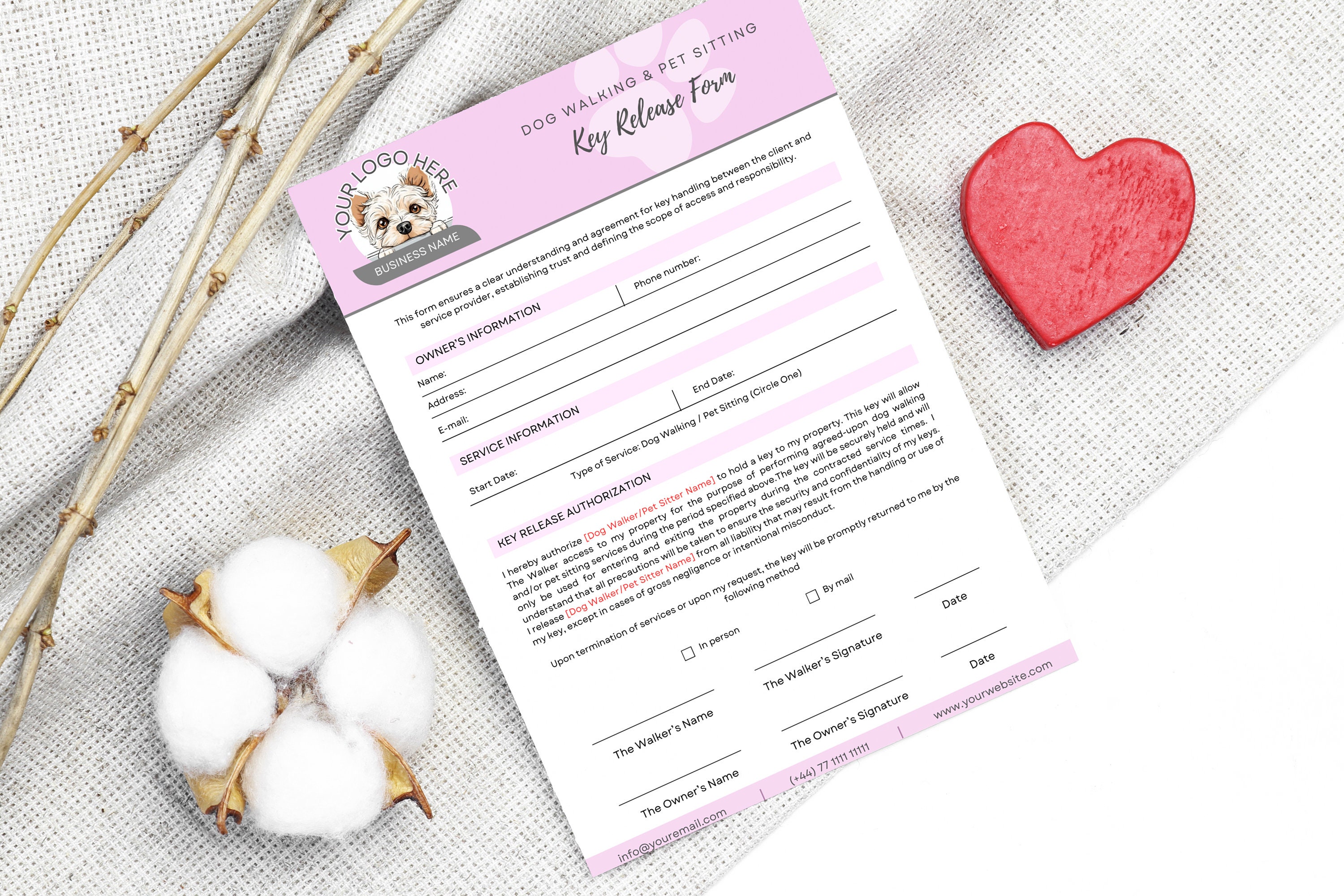 Key Release Form for Dog Walking, Pet Sitting, Dog Grooming, Training ...