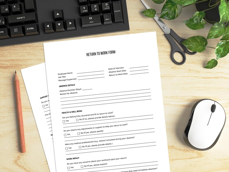 Return to Work Form | Employee Absence Interview Template | HR Forms ...