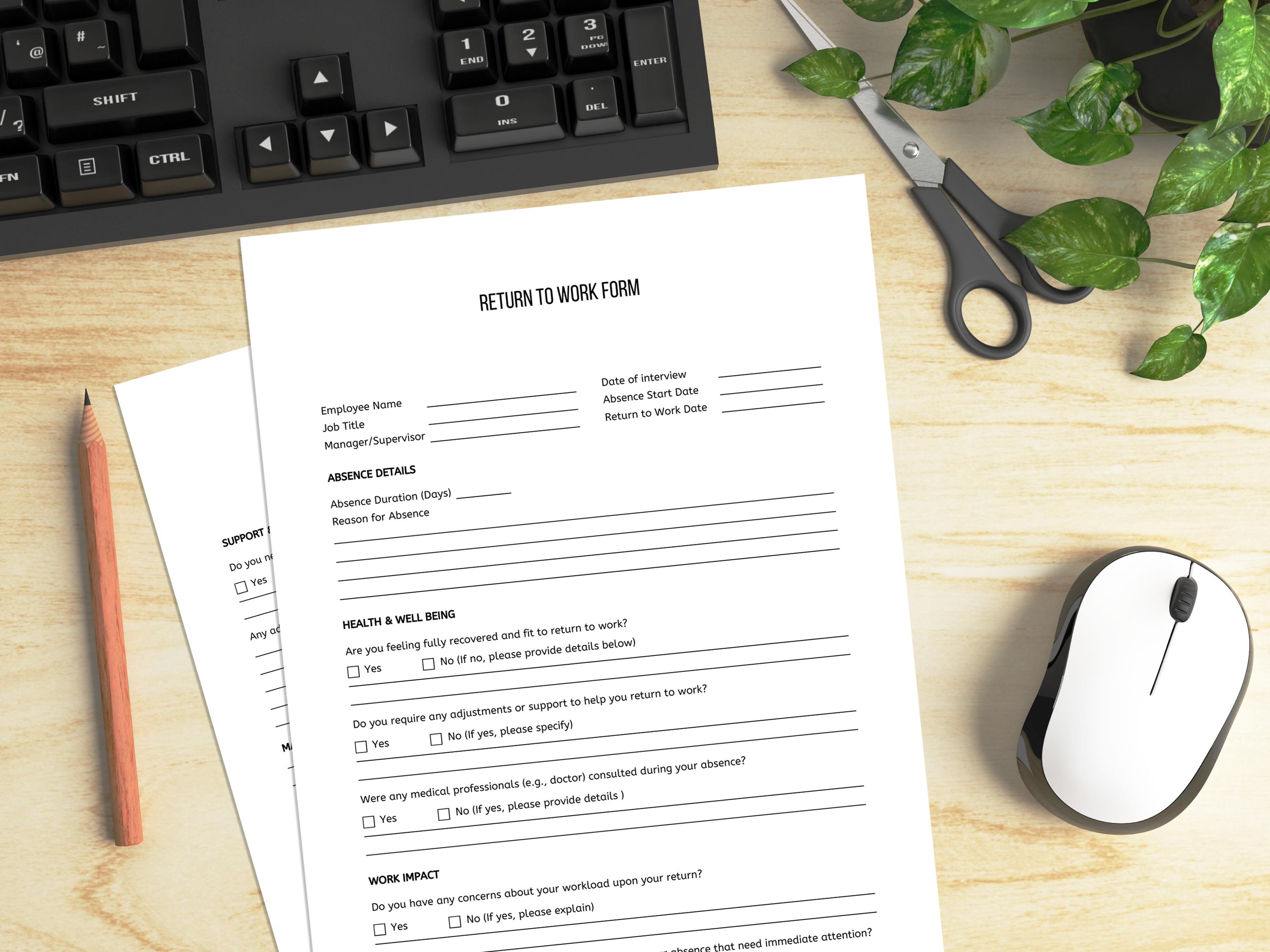 Return to Work Form | Employee Absence Interview Template | HR Forms ...
