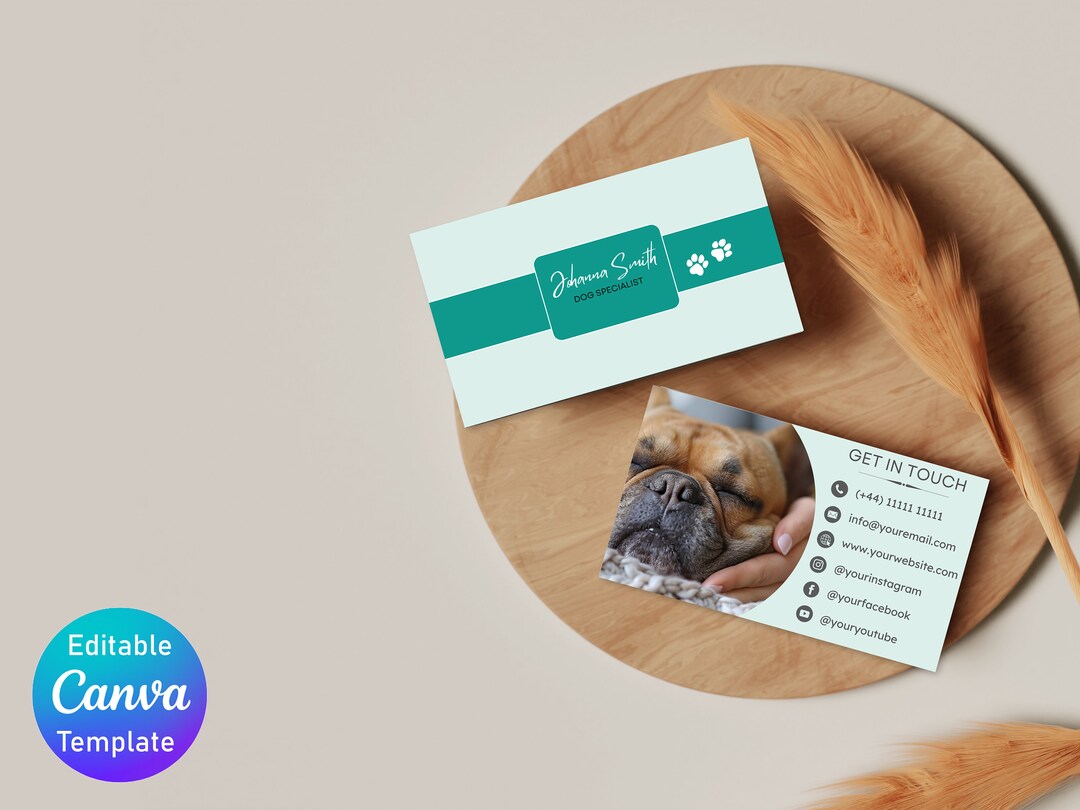 Elegant, Minimalist Mint Green Business Card Template for Dog Walking ...