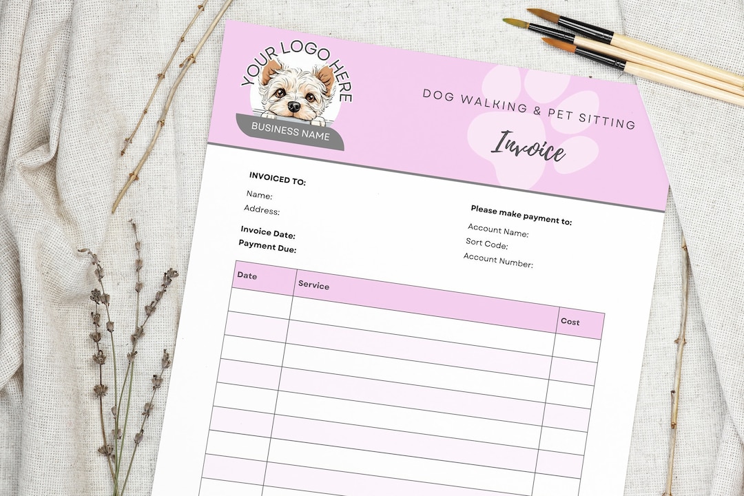Pet Sitting Invoice Template for Dog Walking, Pet Care, Dog Grooming ...