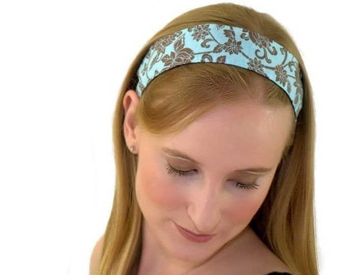 Skinny Headband, Hot Cocoa Flower Garden Over Light Blue, Beautiful ...