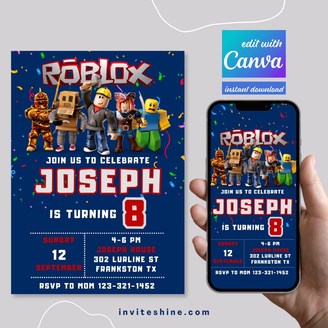 Roblox Invitation, Roblox Invite, Game Party, Roblox Boys Birthday ...