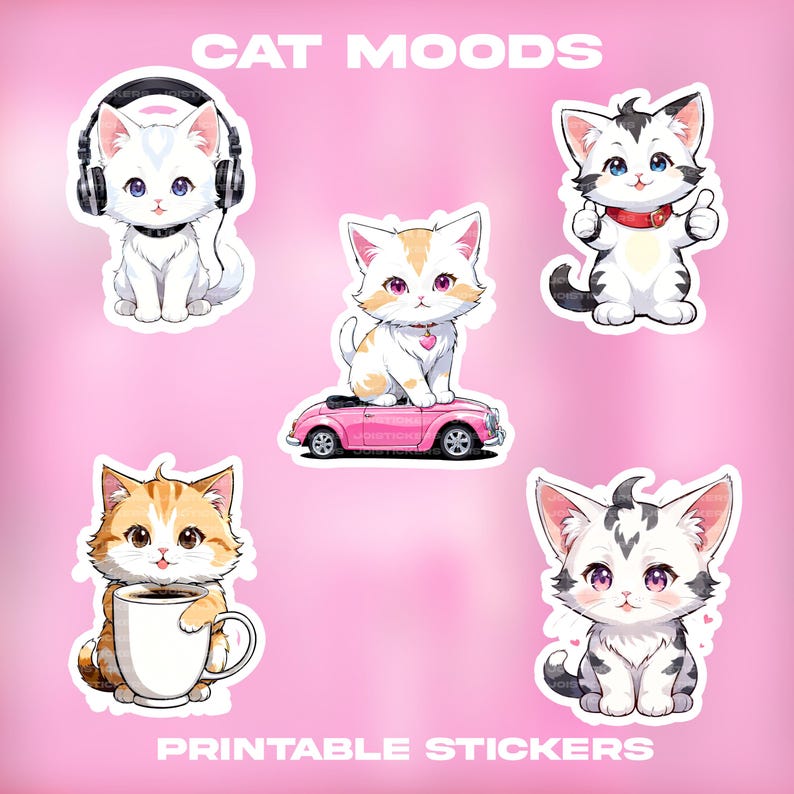 Printable Cat Stickers Printable Stickers Cute Cat Stickers Cat Laptop ...