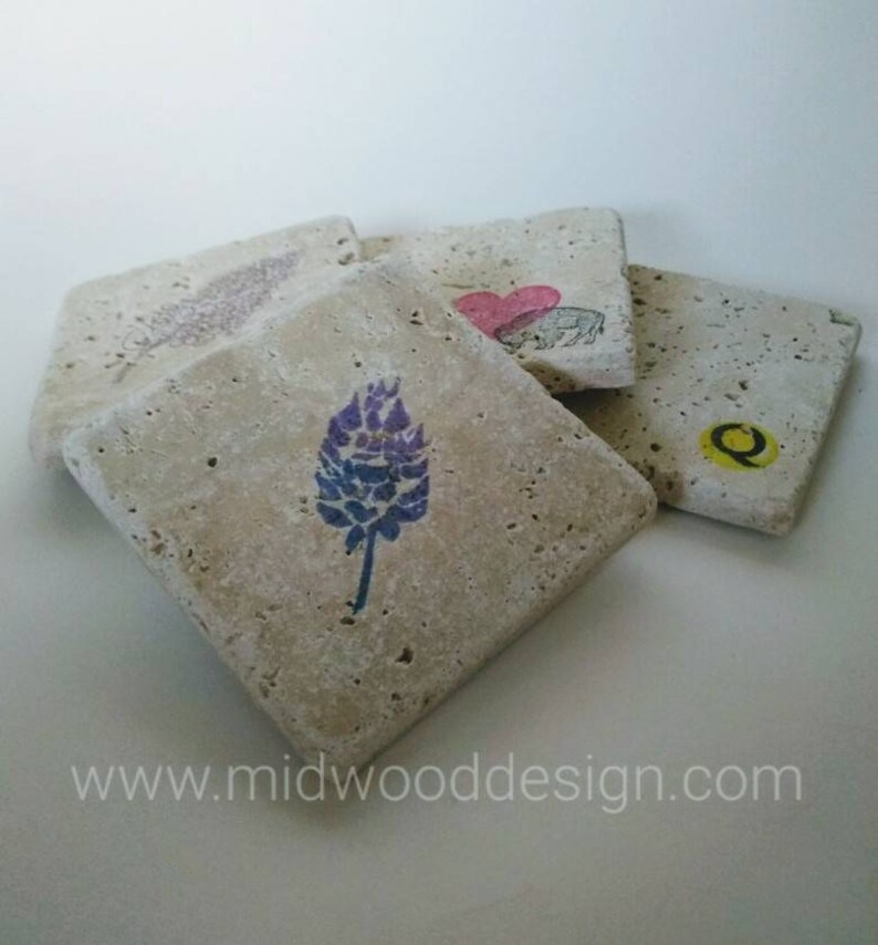 Texas Bluebonnet Pride Stone Tile Travertine Coasters Set of 4 - Etsy