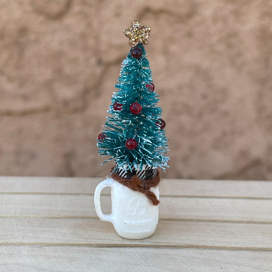 Miniature Tree Mason Jar Decoration 1/12 1/6 Winter Christmas Rustic ...