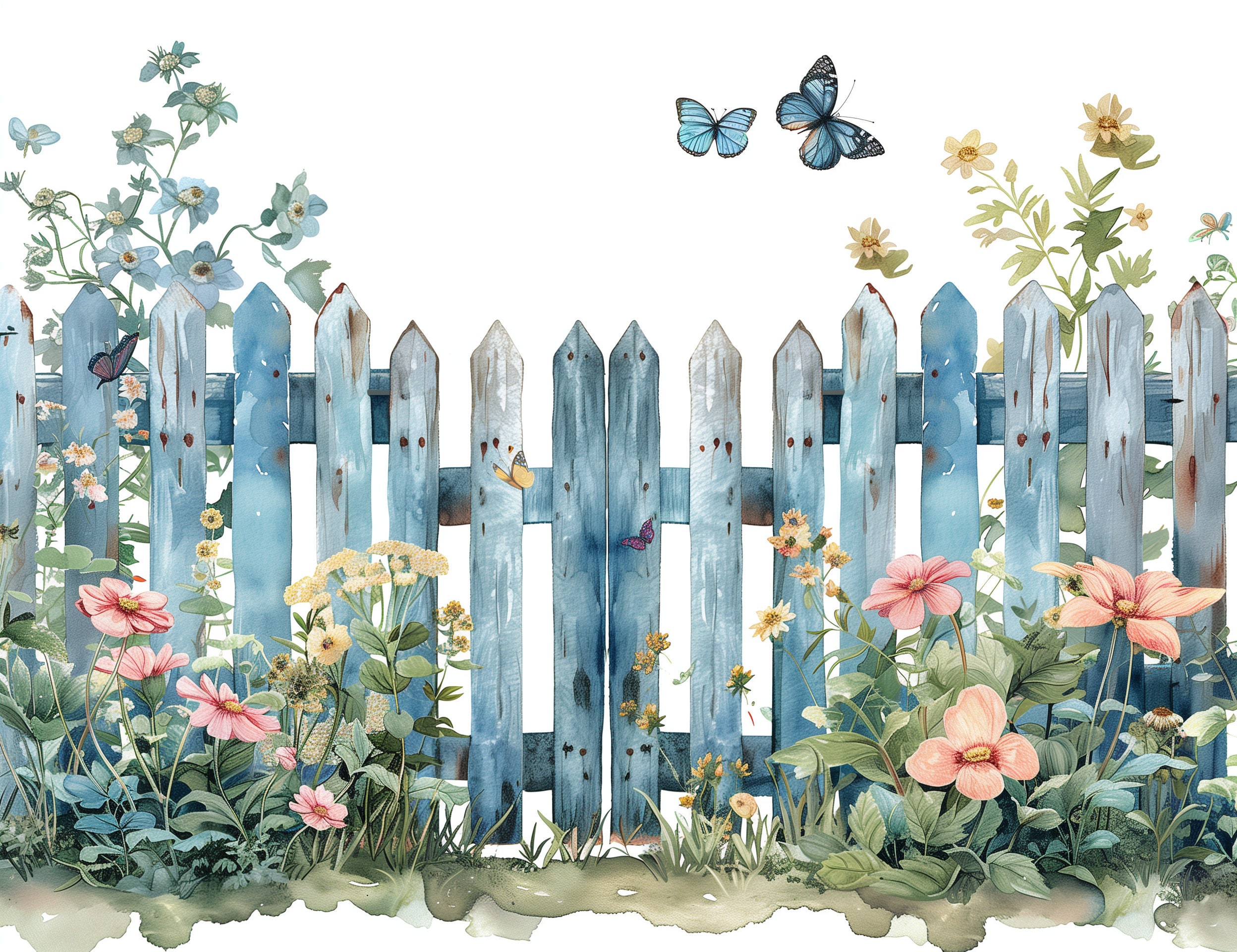 Watercolour, White Background, Clipart of an Open Garden Gate ...