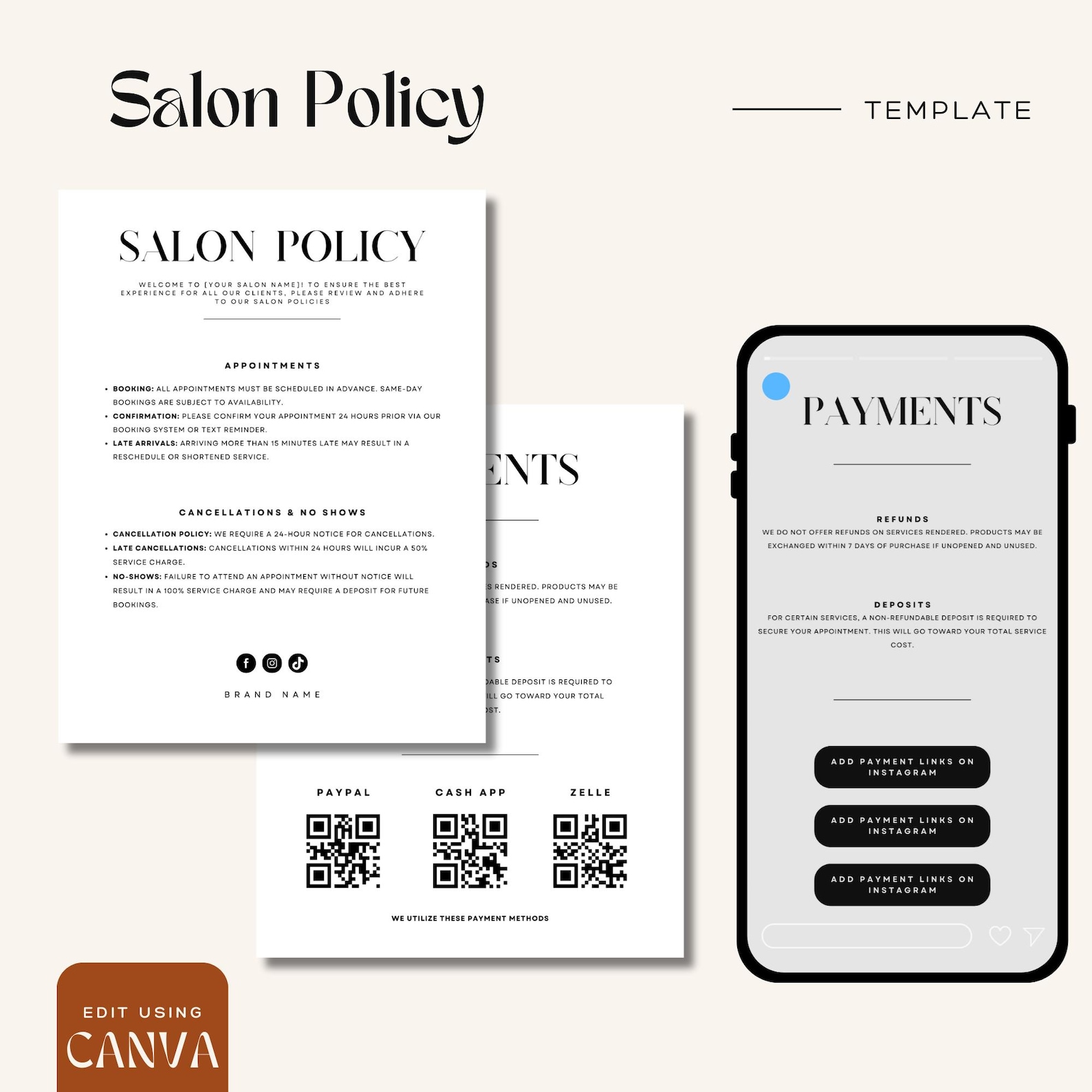 Salon Policy Template | Editable Canva Template | Salon Rules ...