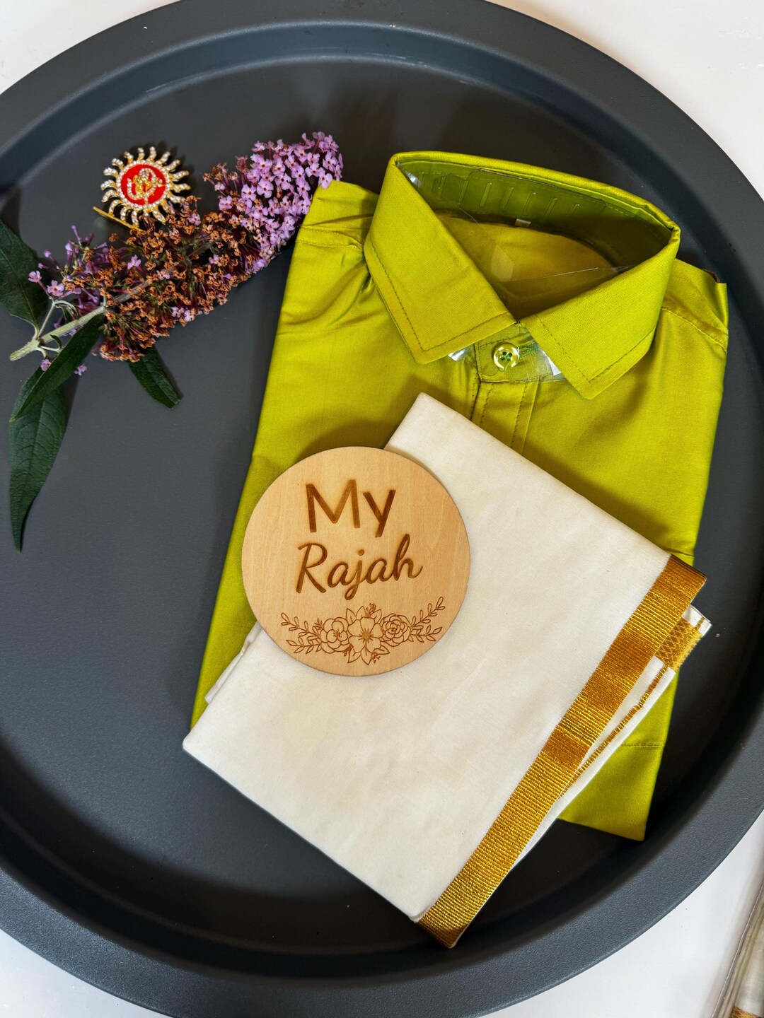 Kids Cotton Dhoti Set: Gold Border, Traditional Onam Outfit Age 9 and ...