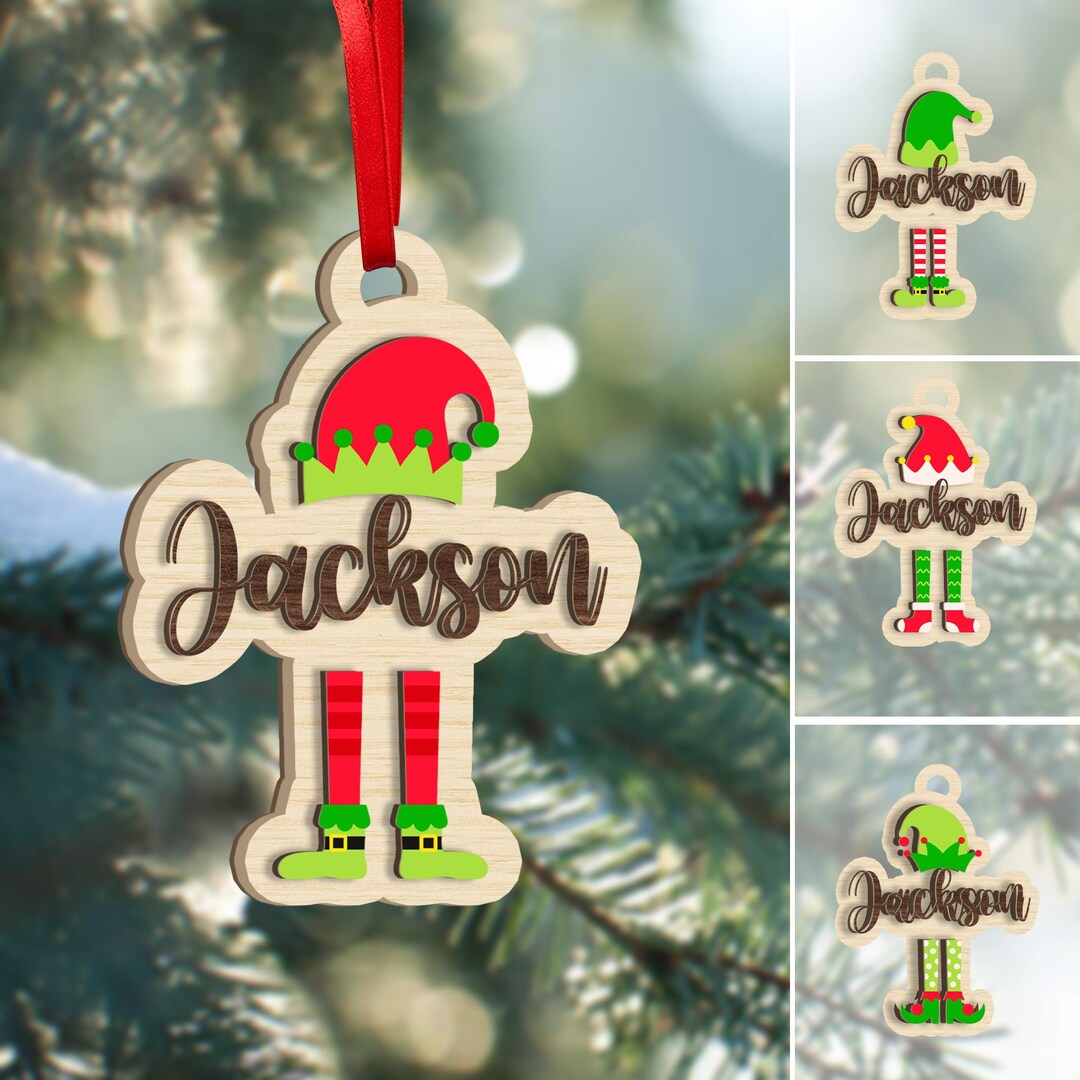 Personalized Elf Layered Christmas Wood Ornament, Custom Elf Legs ...