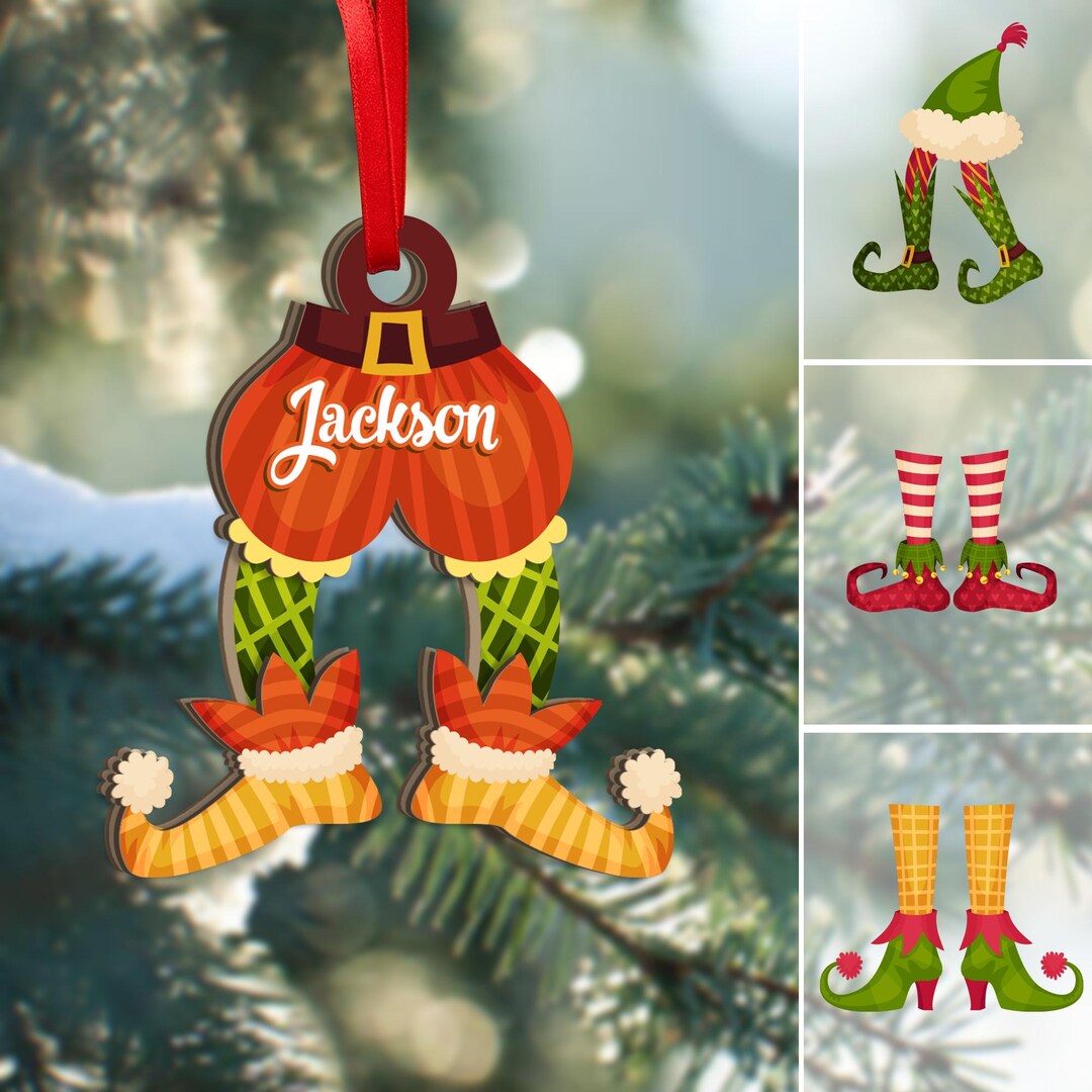 Personalized Elf Layered Christmas Wood Ornament, Custom Elf Legs ...