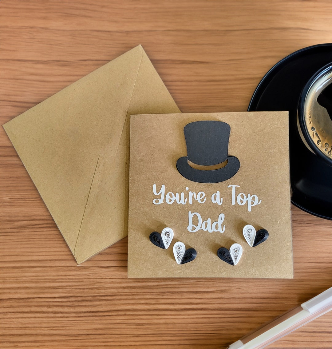 6x6 Fathers Day Card , Fathers Day, Top Dad, Top Hat, Moustache, Dad ...