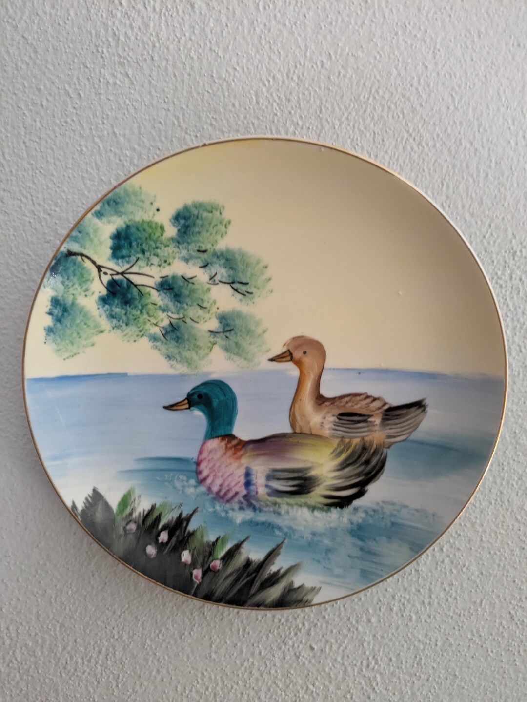 Pair of Ducks on Hand Painted Plate - Etsy