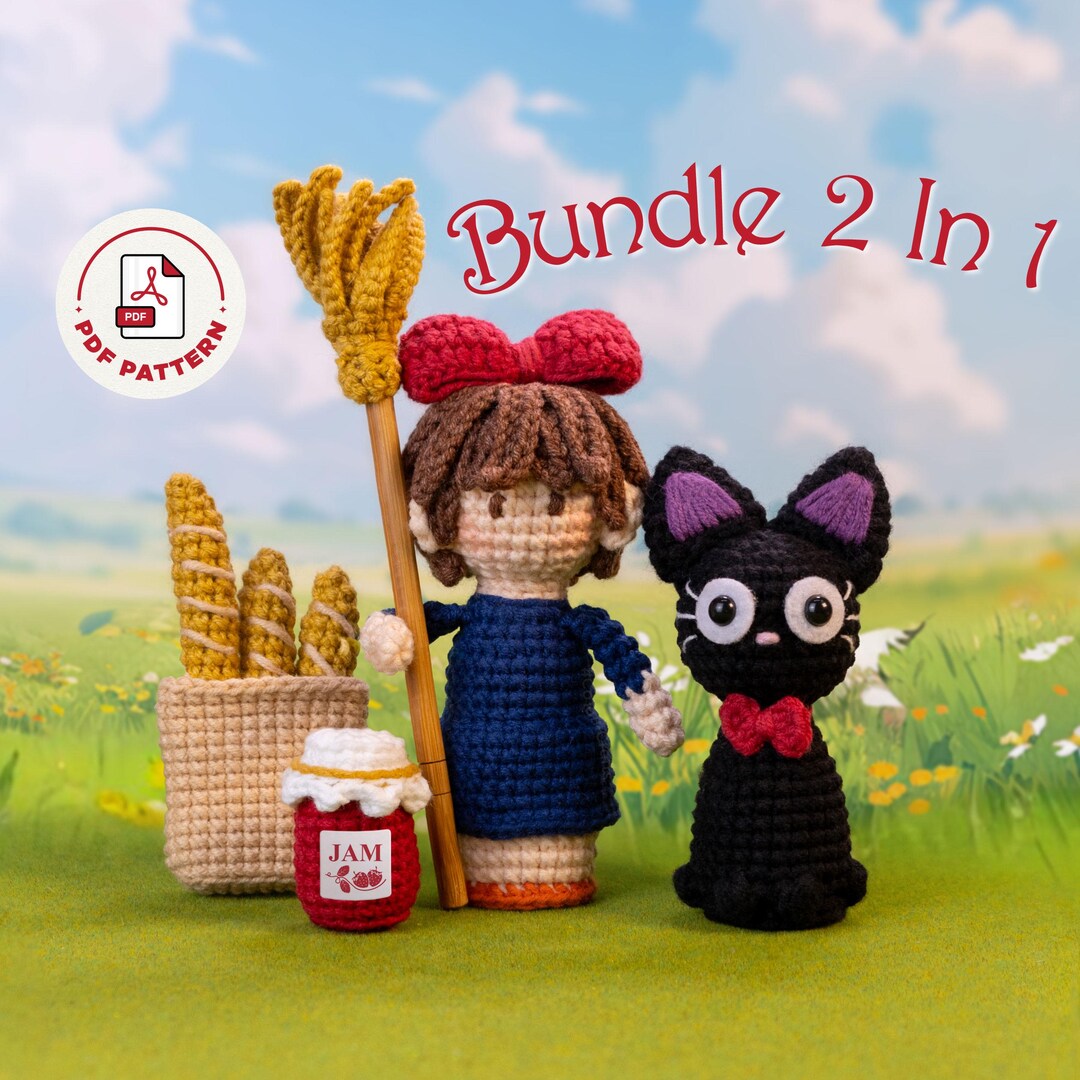 Kiki's Delivery Service Crochet Pattern Bundle 2 in 1: Kiki, Tombo, Cat ...