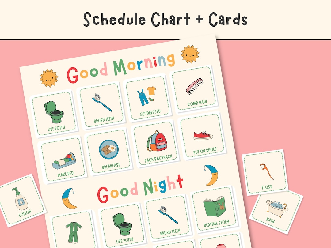 Kids Morning & Night Routine Chart: Visual Schedule Cards (printable ...