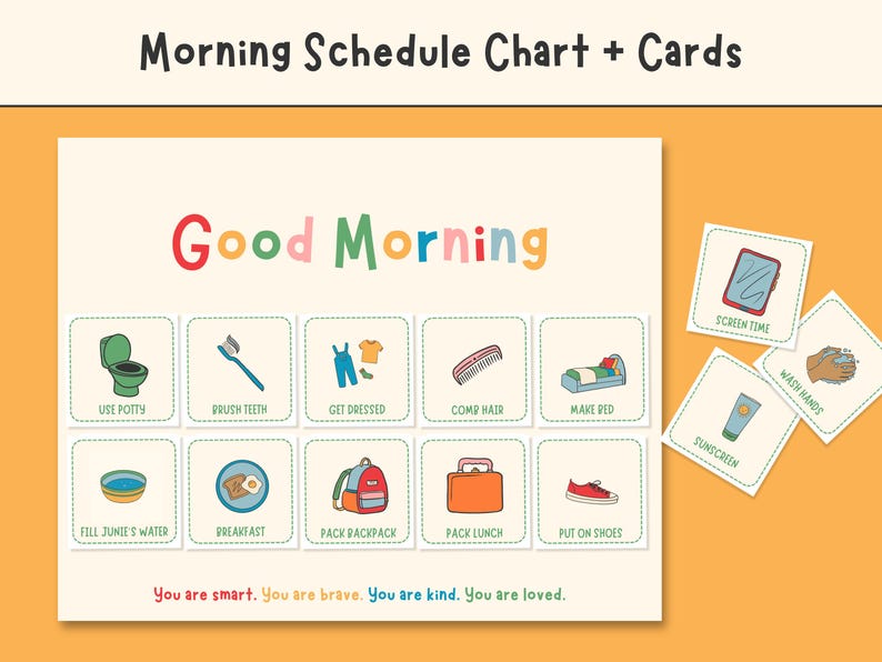 Kids Good Morning Routine Chart: Visual Schedule & Cards (printable PDF ...