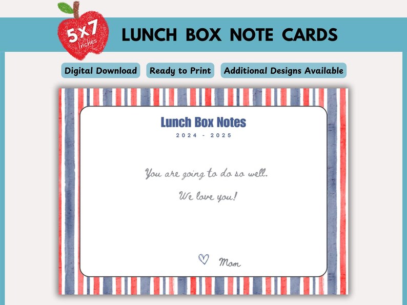 Printable Lunch Box Note Cards for Kids, Ready-to-print Lunchbox ...