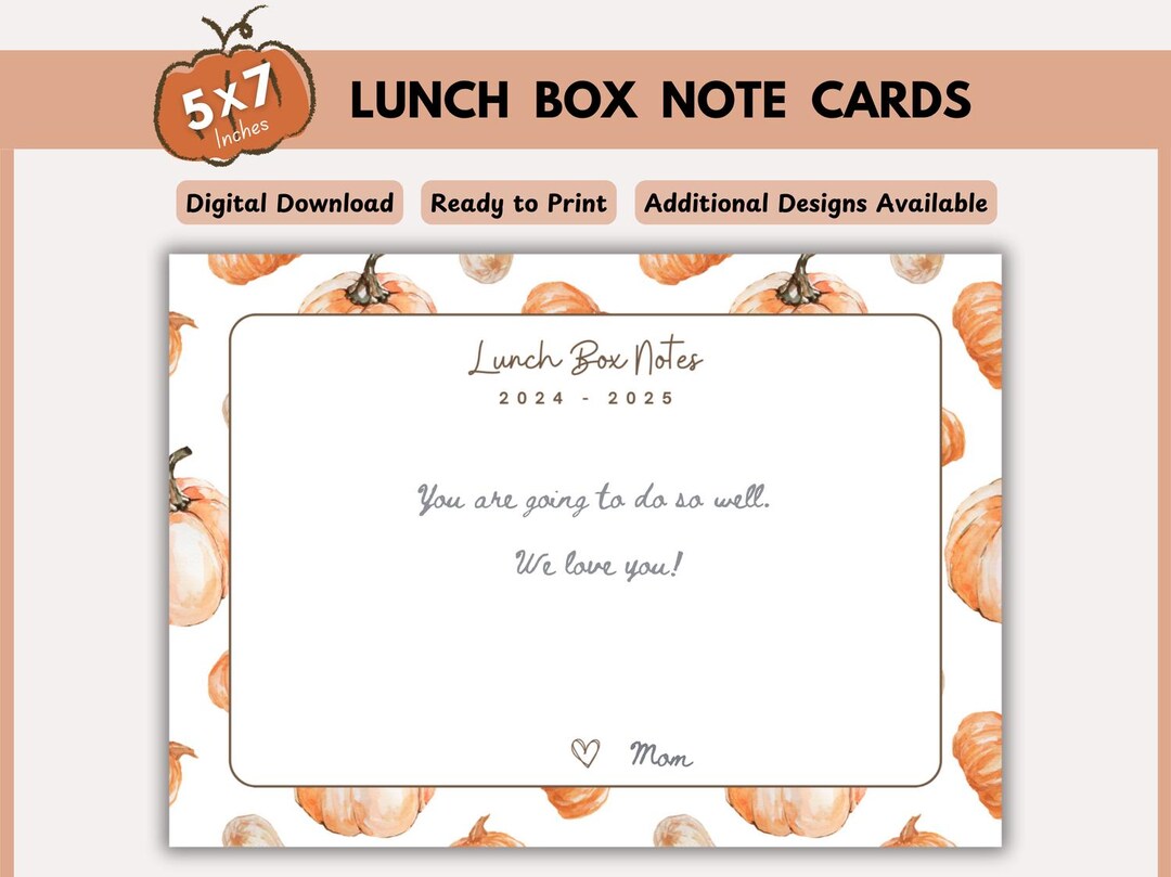 Printable Lunch Box Note Cards for Kids, Ready-to-print Lunchbox ...