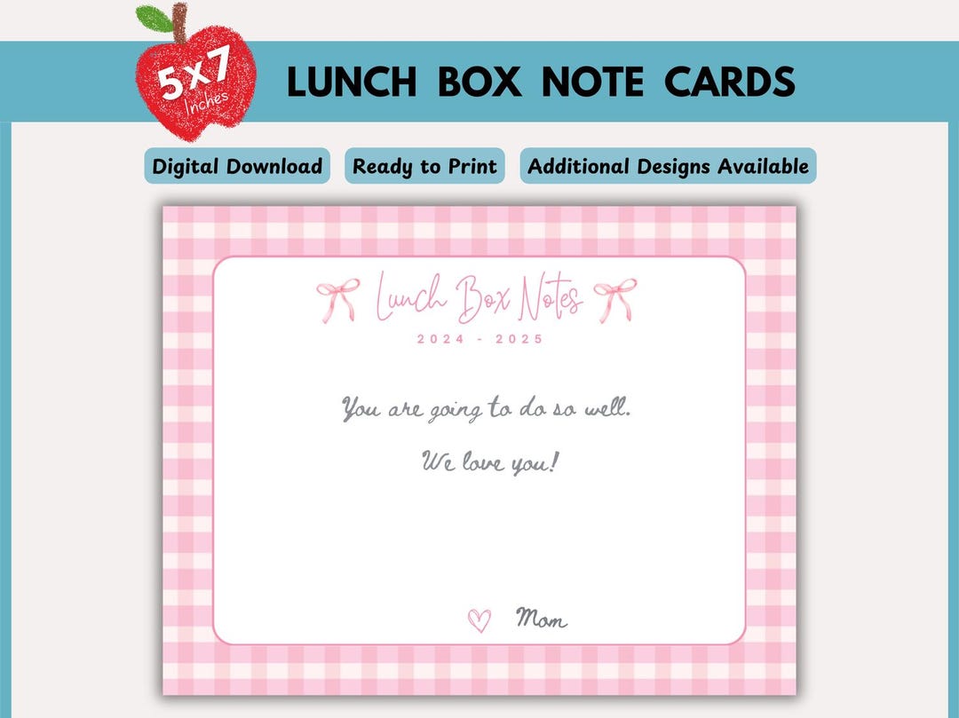 Printable Lunch Box Note Cards for Kids, Ready-to-print Lunchbox ...