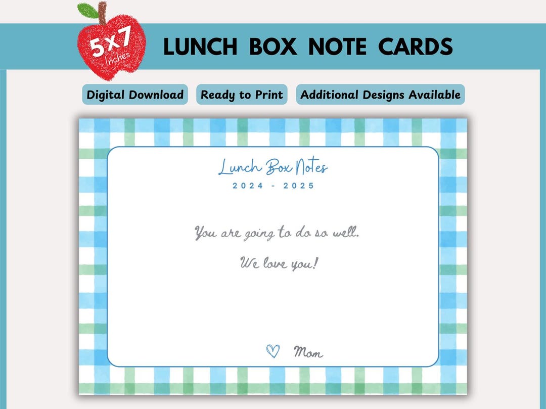 Printable Lunch Box Note Card for Kids, Ready-to-print Lunchbox ...