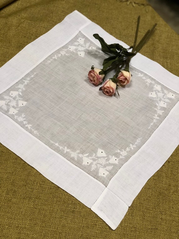 Antique White Work Bridal Hanky - Hankie Handkerchie… - Gem