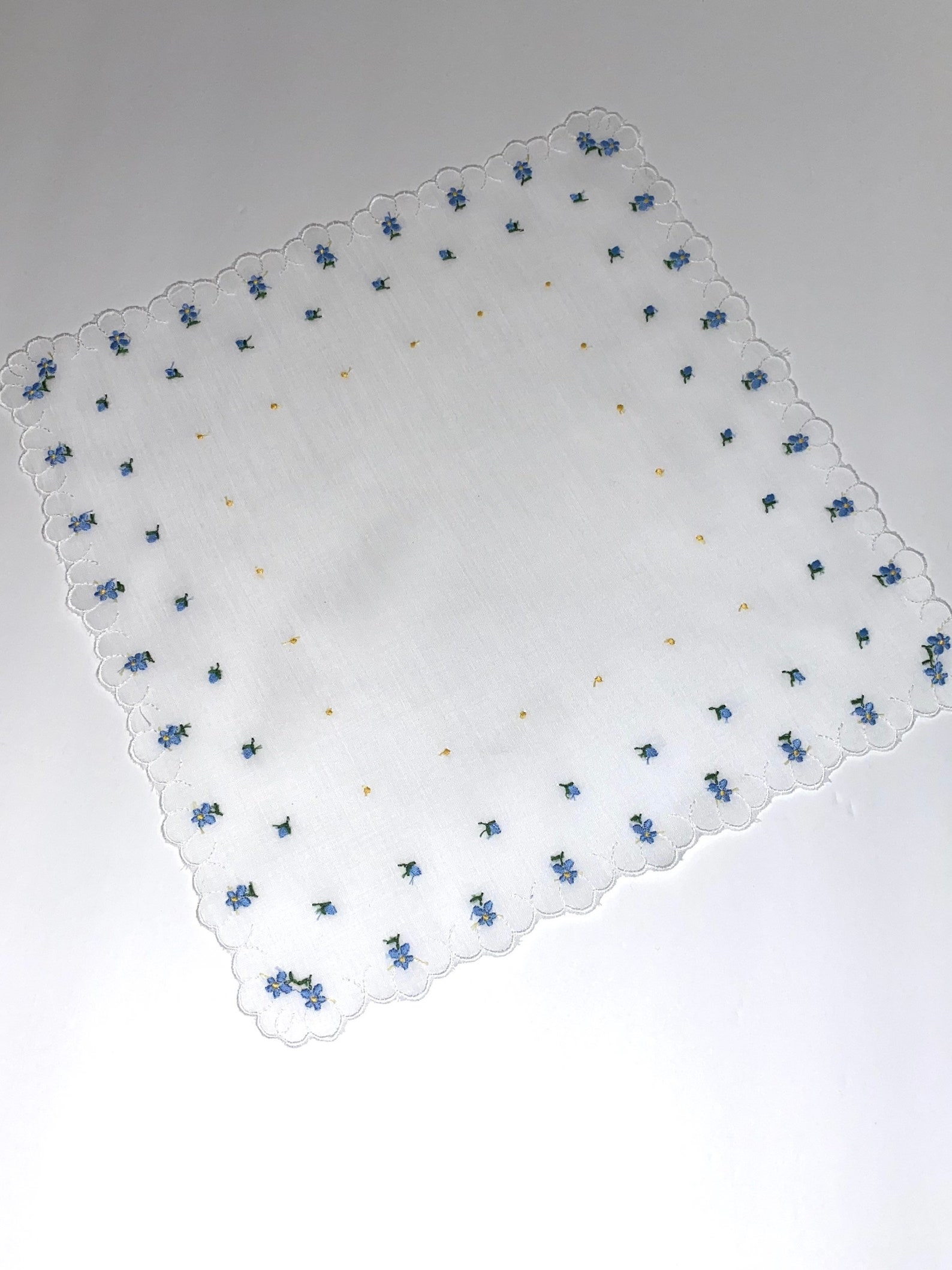 Vintage White Hanky With Embroidered Blue Flowers Hankie Handkerchief ...