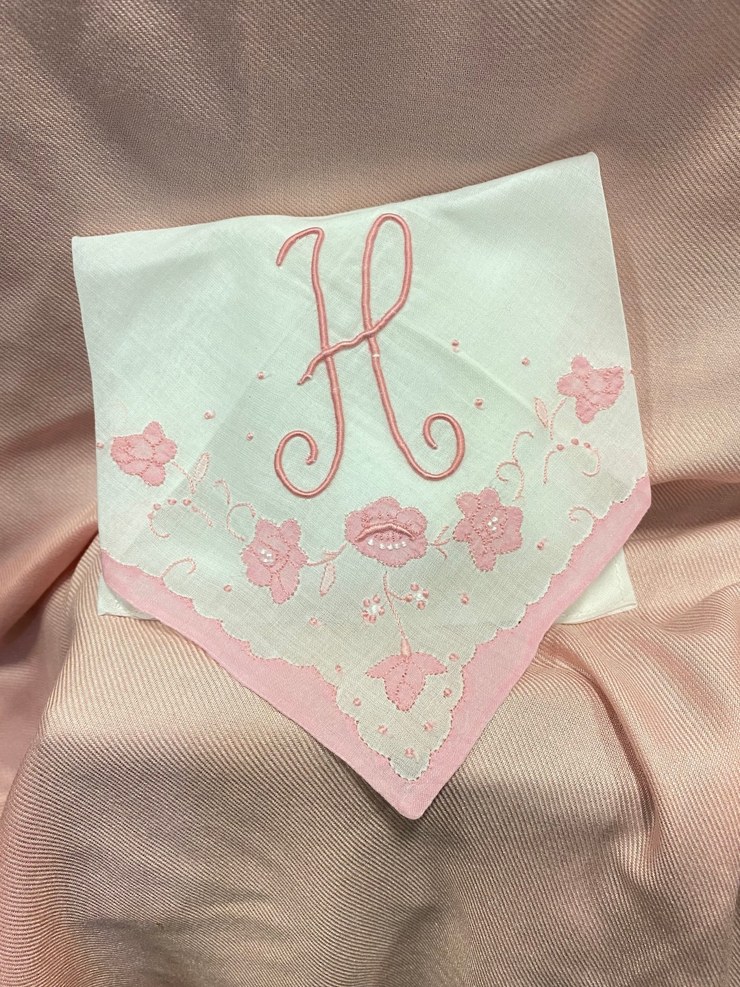 Vintage White Sachet Hanky With a Pink Initial H Handkerchief Hankie - Etsy