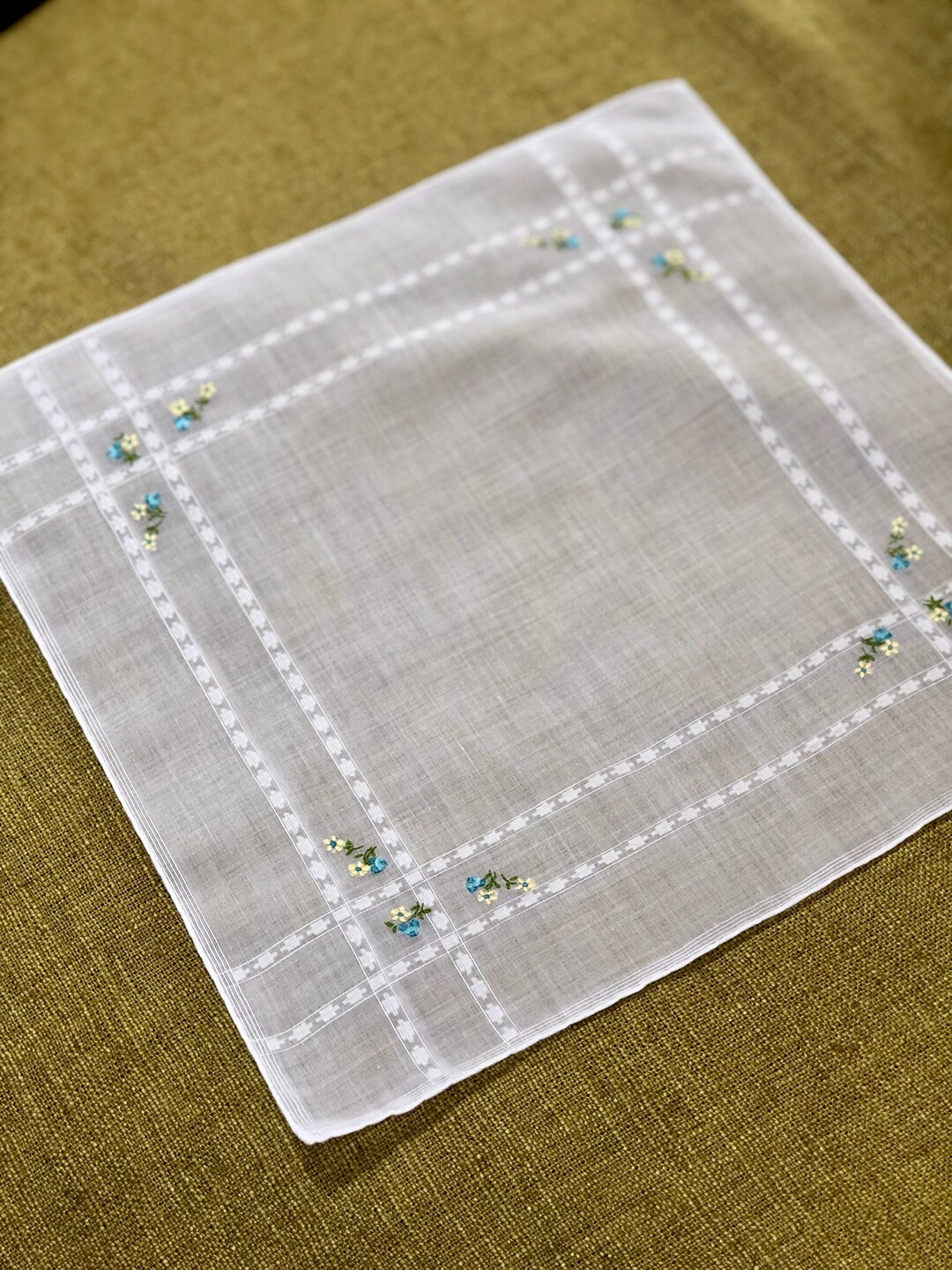 Vintage White Hanky With Blue and Yellow Flowers - Etsy