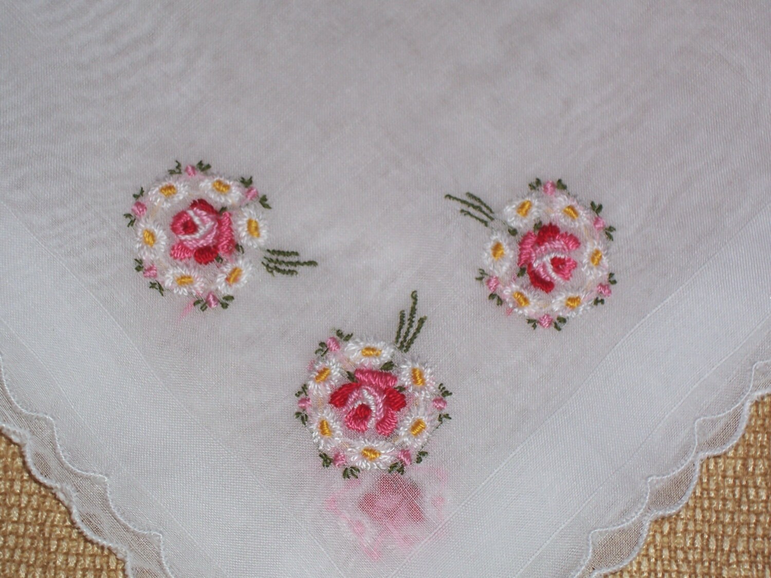 Vintage White Hanky With Embroidered Red Roses Hankie - Etsy
