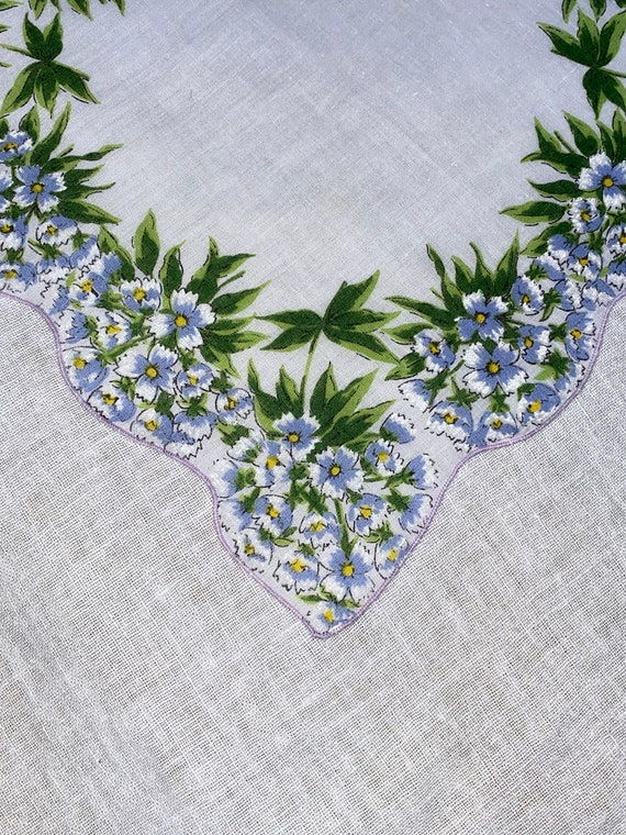 Vintage White Hanky with Blue Flowers - Hankie Handke… - Gem