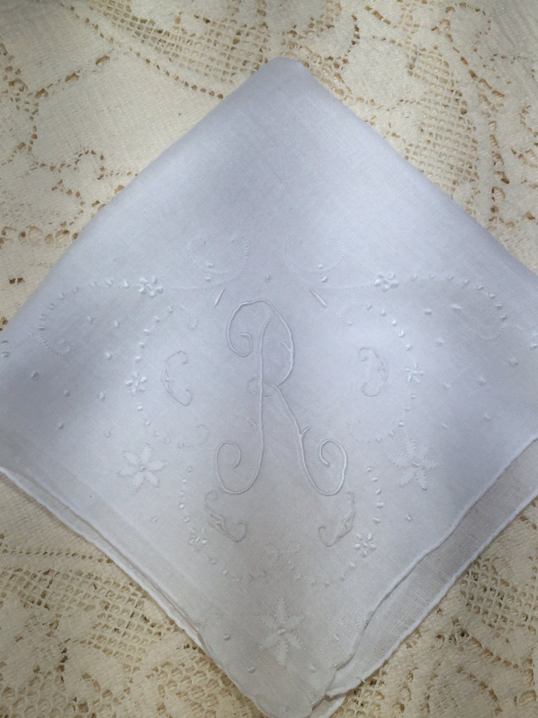 Vintage White Hanky With a White Initial R Hankie Wedding Gift Bridal ...
