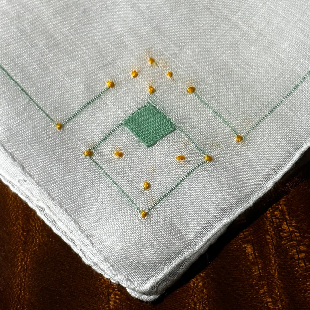 Antique White Handkerchief With Green Appliqué Hanky - Hankie ...