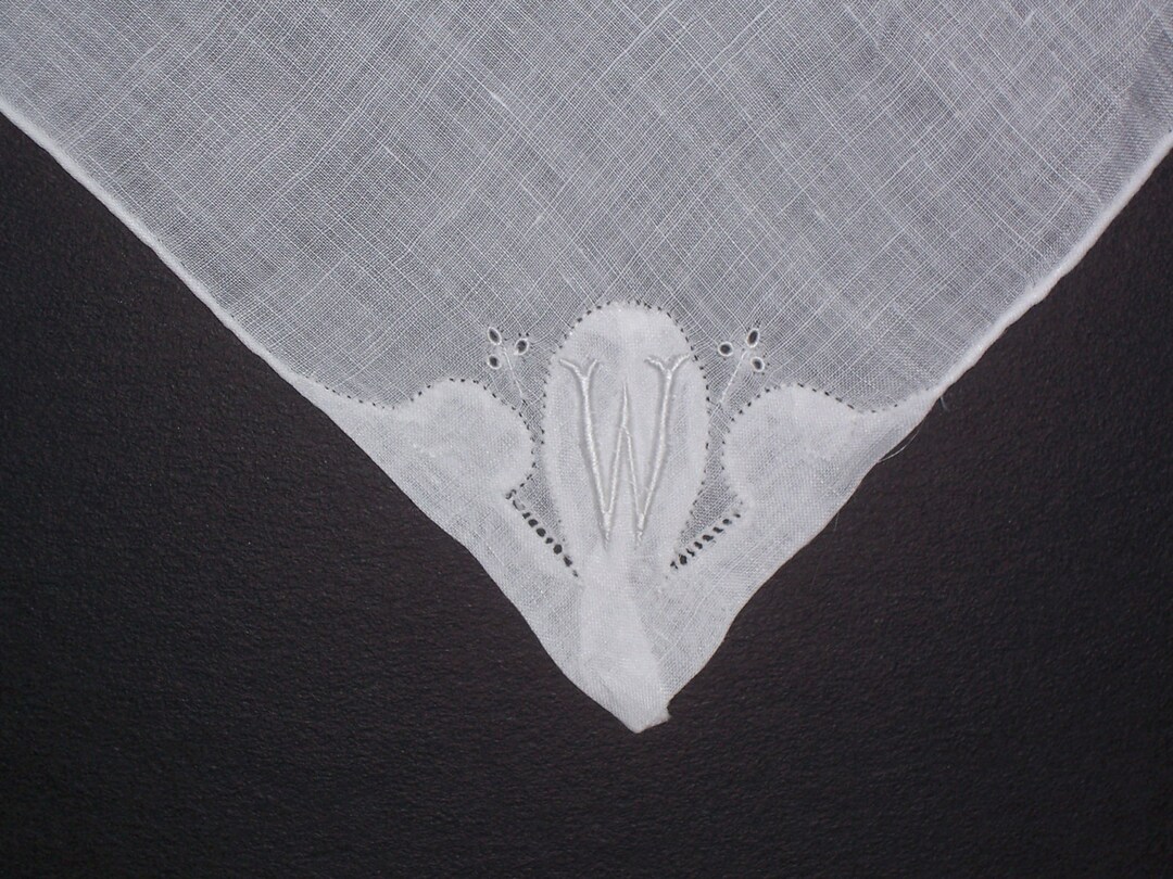 Vintage White Handkerchief With a White Initial W - Handkerchief Hankie ...